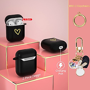 Aiiko Airpod Case with Gold Heart Cute Lucky Ball Keychain for Apple AirPods 2nd 1st Generation Charging Case Soft TPU Shockproof Cover Protective Air Pods Case for Girls Women-Black