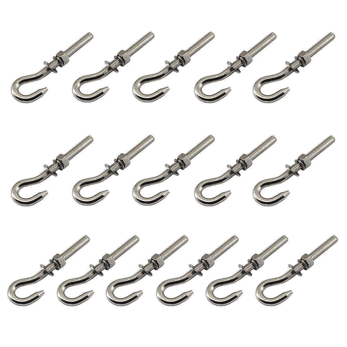 16Pcs M5 Stainless Steel Eye Bolt with Nut and Washers Long Shank Threaded Rod Round Hook Eyelet Bolt Screw