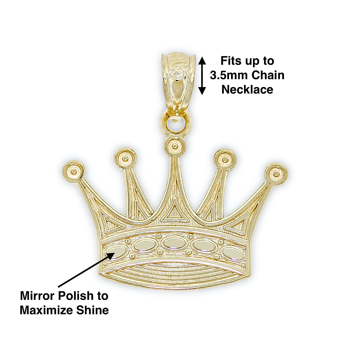 Charm America - Gold Crown Charm - 10 Karat Solid Yellow Gold (Large)