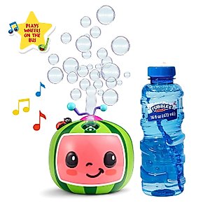 CoComelon NO Spill Musical Bubble Machine | Bubble Toy for Baby, Toddlers and Kids | Amazon Toys Exclusive with 16 oz of Extra Bubble Solution (Bubble Solution Bottle Colors Will Vary)