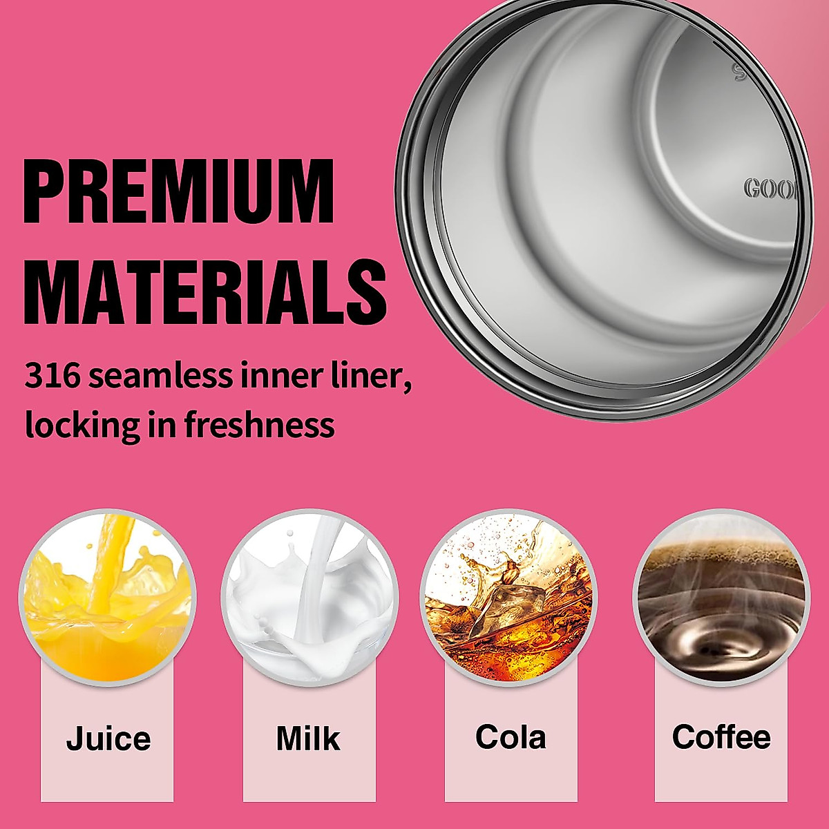 GOOM 18oz Travel Coffee Mug Tumbler with Lid and Straw, 18/10 Stainless Steel, 6-Layer Insulation, Spill Proof, Leak Proof Tumbler with Straw Mouth Rotary Lock, Coffee Mugs for Women - Hot Pink