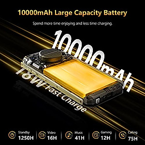 OUKITEL WP22 Rugged Smartphone Unlocked, 13+256GB Large Storage Helio P90 125db Large Speaker 10000mAh Battery 48MP+20MP Night Vision Camera 6.58" FHD Screen Android 13 IP68/IP69K 4G Dual Sim NFC OTG