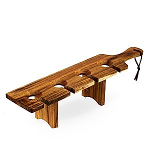 Twine Easy Wine Flight Server, Wine Tasting Carrier Board, Holds 4 Stemmed Wine Glasses, Acacia Wood Serving Tray, Set of 1