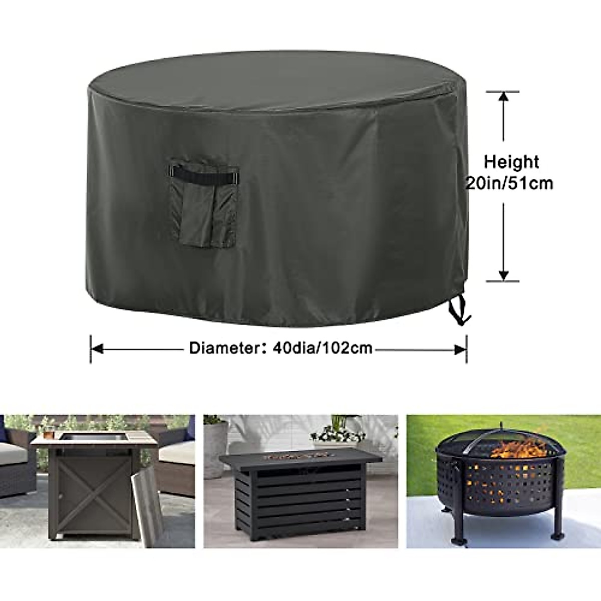 ABCCANOPY Waterproof Outdoor Patio Fire Pit Cover Lawn Patio Fire Bowl Covers Heavy Duty UV Resistant Dust Proof Protective Covers, 40" Lx 40" Wx 20" H
