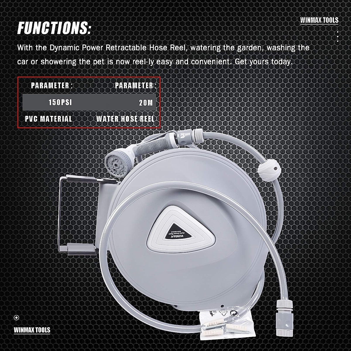 Retractable Garden Water Hose Reel Storage Gun Rewind Wall Mount 32Feet/65Feet/100Feet (65 Feet)