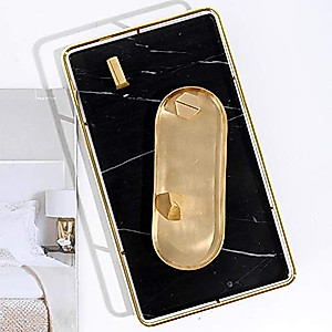 PuTwo Decorative Tray Black Marble Tray with Polished Gold Metal Handles Jewelry Tray Handmade Catchall Vanity Tray for Dresser Bathroom Vanity Table Bar Ideal Gift for Birthday Christmas - Black