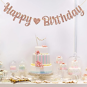 MonMon & Craft Happy Birthday Banner / Children Adults Boys Girls Birthday Party Decor / Birthday Party Decorations Rose Gold Glitter