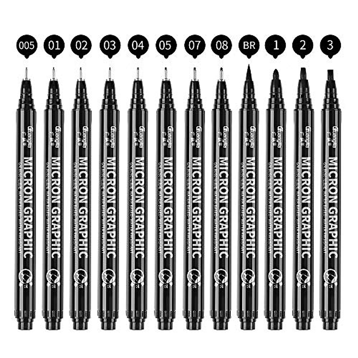 Guangna Black Micro-Pen Fineliner Ink Pens,Waterproof Archival Ink Fine Point Micro Drawing Pens for Art Watercolor, Sketching, Multiliner, Anime(Set of 12)