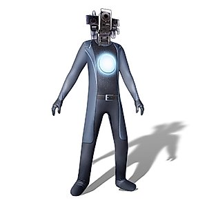 Poterloy Camera Man Costume Cosplay For Boy Cameraman Cosplay Bodysuit Tv Man Jumpsuit For Halloween with Mask 5-6 year