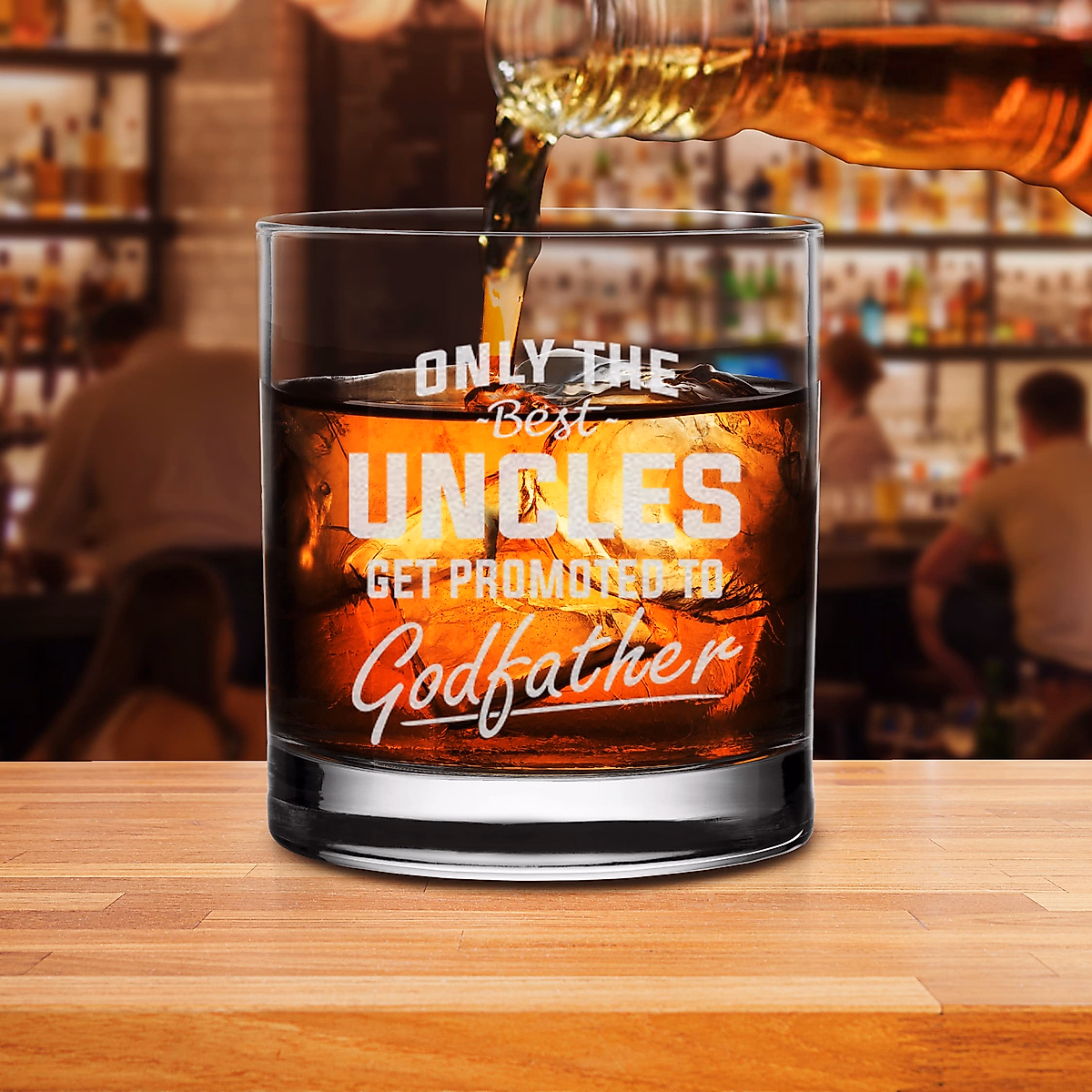 Only The Best Uncles get Promoted to Godfather Engraved Whiskey Glass Pregnancy Announcement Gift for Brothers Uncles