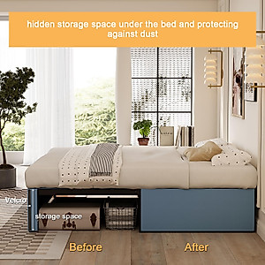 ALDRICH Queen Size Bed Frame with Fabric Cover Skirt, 16 Inch Metal Platform Bed Frame Queen with Storage Space Under Bed, Heavy Duty Steel Slat Support, Easy Assembly, No Box Spring Needed