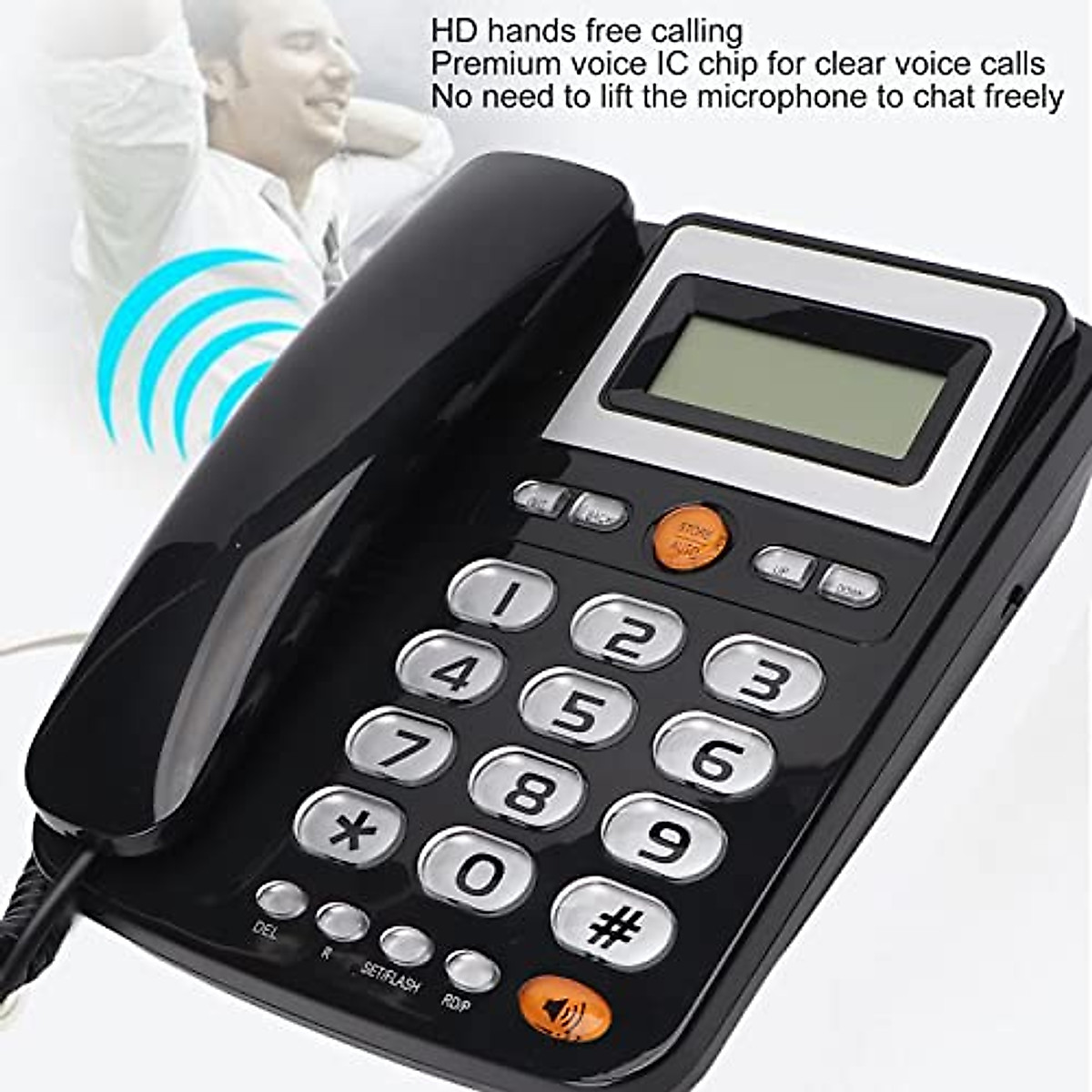 Large Button Corded Phone, Speed Dial Landline Phone, Backlit LCD Screen, Hands Free Calls, Adjustable Brightness, Suitable for The Elderly with Impaired Hearing and Vision