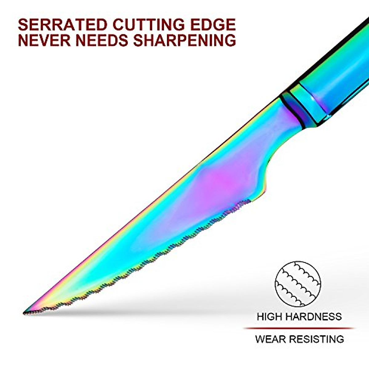 culterman Ultra-Sharp Stainless Steel Cutlery Set,Dinner Knives 6-Piece Stainless Steel kitchen Serrated Best Steak Knife (Rainbow)