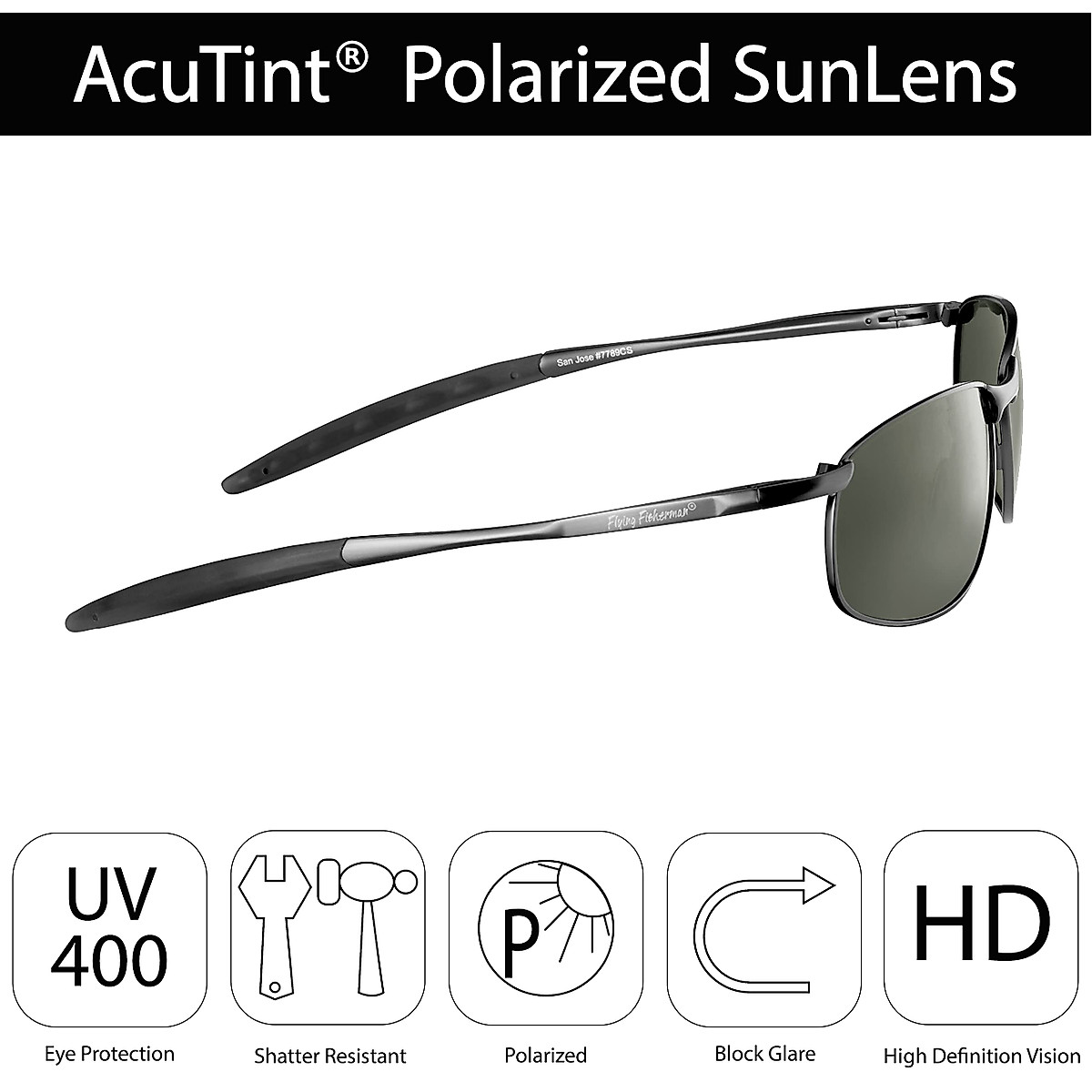 Flying Fisherman San Jose Polarized Sunglasses with AcuTint UV Blocker for Fishing and Outdoor Sports, Gunmetal Frames/Smoke Lenses