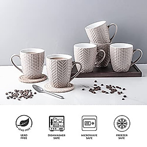 AmorArc 15oz Coffee Mugs Set of 6, Large Ceramic Coffee Mugs for Men Women Dad Mom, Modern Coffee Mugs with handle for Tea/Latte/Cappuccino/Cocoa. Dishwasher&Microwave Safe, Cinder Brown