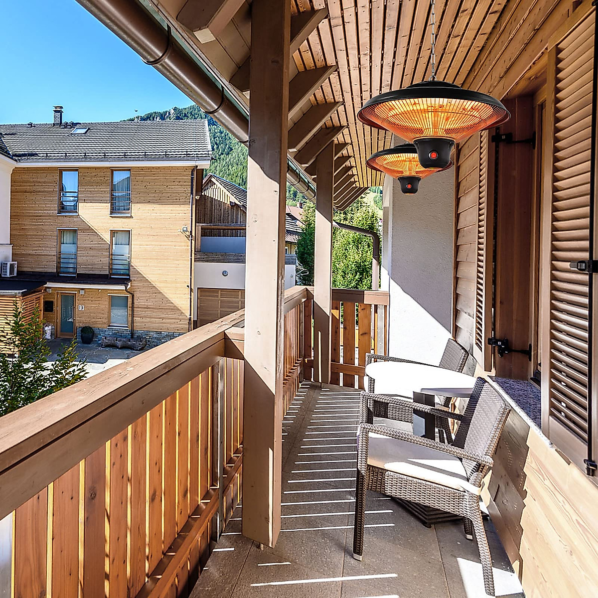 COSTWAY Patio Hanging Heater, 1500W Electric Ceiling Mounted Infrared Heater with Remote Control, 3 Settings, IP34 Waterproof, Hanging Heater for Outdoor Indoor Use, Courtyard Balcony (Black)