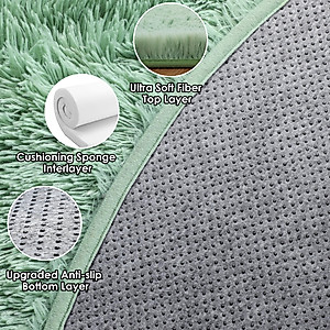 ONASAR Sage Green Round Area Rug 4ft, Soft Bedroom Circle Rugs for Kids Girls Teen Room, Cute Furry Plush Shaggy Carpet for Baby Nursery Living Room Playroom Home Decor Princess Castle