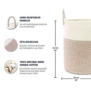 OrganiHaus Brown Toy Basket for Storage 15x18, Baby Laundry Basket, Throw Blanket Basket for Living Room, Large Woven Baskets for Storage, Tall Basket, Towel Basket & Blanket Holder for Bedroom