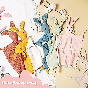 Tranqun 11 Pieces Bunny Baby Lovey Blankets Organic Cotton Muslin Security Blanket Soft Breathable Lovie Blanket for Newborn and Infant Boys and Girls