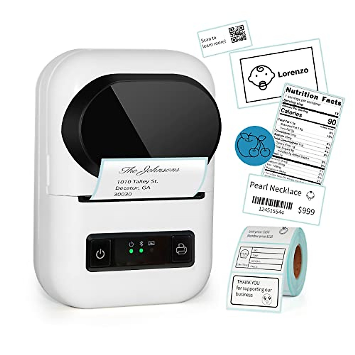 MORTENTR Label Makers, Portable Bluetooth Thermal Label Printer for Barcode Name Address Clothing Jewelry Retail Small Business Home Office, Compatible with Android & iOS, with 1.96x1.18 inch Label