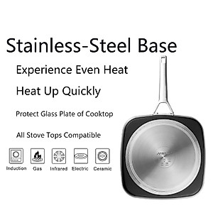 MsMk 11 Inch Square Grill Pan for indoor cooking, Bacon Carbonize also Nonstick, PFOA Free Non-Toxic, Stay-Cool Handle, Scratch-resistant Grilling pan for Electric, Ceramic and Induction Stove Tops