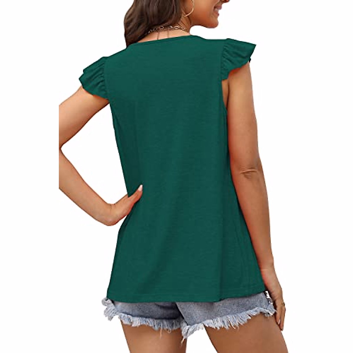 Tunic Tops to Wear with Leggings Ruffle Sleeve Summer Top for Women Cute Fashion Clothes Green L