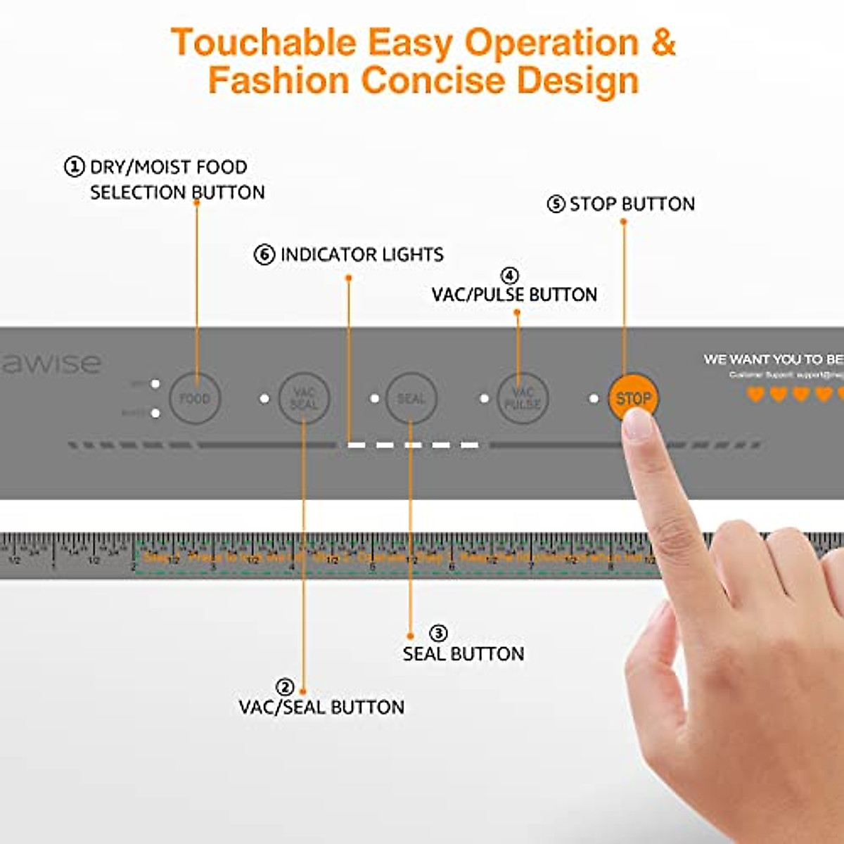 Vacuum Sealer Machine, MEGAWISE Food Sealer w/ Starter Kit, Dry & Moist Food Modes, Compact Design with 10 Vacuum Bags & Bulit-in Cutter(Grey)