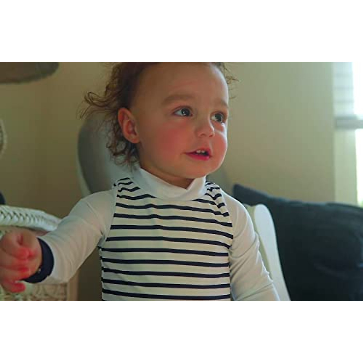 Baby Swimsuit Boy One Piece Rashguard with Hat UPF 50+ Sun Protection ，Blue Stripes,6-9 Months