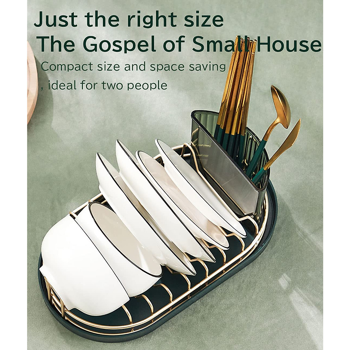 Qulable Dish Rack Drainer with Removable Tray Mini Sink Dish Strainers Drying Rack Drainers Tableware Organizer Waterproof for Kitchen Counter Top(Green)