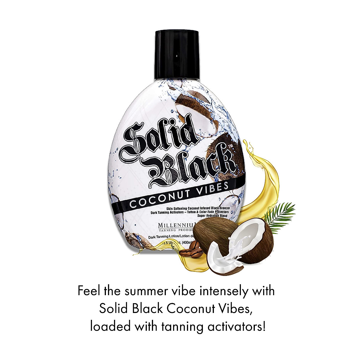 Millennium Tanning Solid Black Coconut Vibes - Indoor & Outdoor Tanning Lotion (13.5 Ounces)