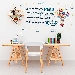 YIMEHDAN Reading Book Wall Decal,The More That You Read The More Things You Will Know Inspirational Quote Vinyl Wall Stickers, Removable Educational Reading Artwork for Classroom Office Library Decor