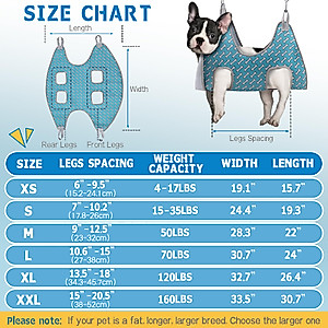 Supet Dog Grooming Hammock Harness for Cats Dogs, Relaxation Pet Grooming Hammock Restraint Dog & Small Animal Leashes Sling fo (Coral Blue, M（ Legs Spacing：9"-12.5" / Max W：50LBS ）)