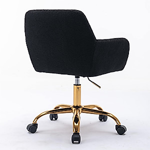 Mcltopz Faux Fur Home Office Chair, Modern Furry Office Chair, 360° Swivel Height Adjustable Desk Chair w/Gold Metal Leg, Comfy Vanity Makeup Chair Computer Task Chair for Home Office (Black)