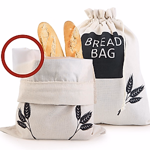 CIVJET 2pk Reusable Linen Bread Bags with TPU Lining, 17" x 13", Beige, Drawstring Closure, 2 Count