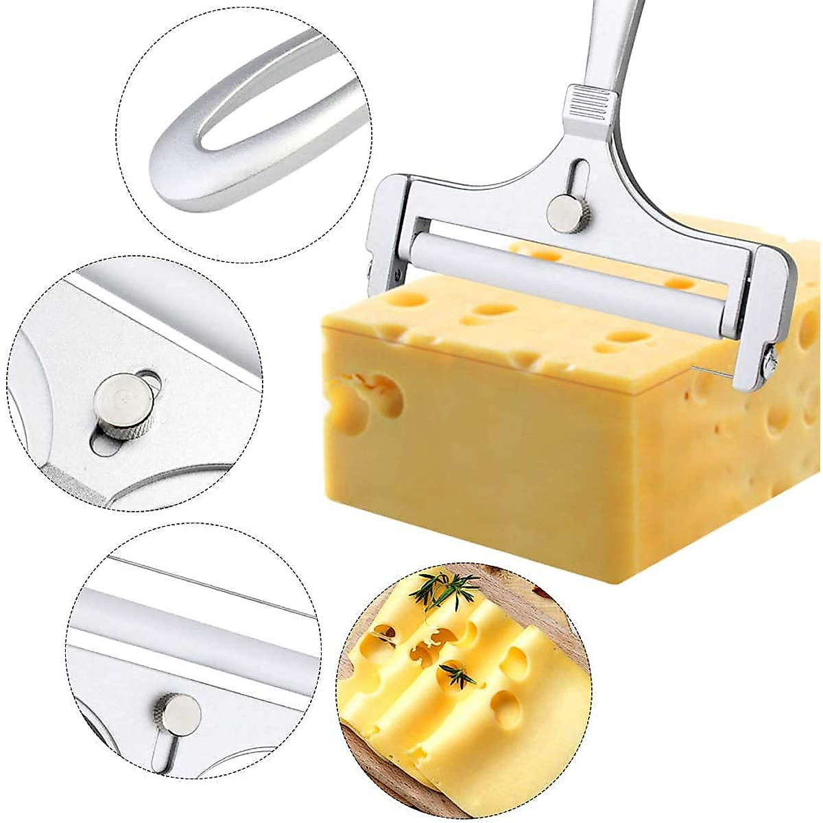 Poualss Stainless Steel Wire Cheese Slicer, Adjustable Thickness Cheese Cutter for Soft, Semi-Hard Cheeses Kitchen Cooking Tool