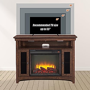Fireplace TV Stand Electric Fireplace, 48" Media Entertainment Center with Farmhouse Storage Cabinet, TV Console Table for TVs up to 55"