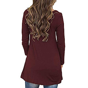 Miskely Women's Long Sleeve Casual Scoop Neck Tees Button Side Shirt Blouse Tunic Top (XL,Wine)