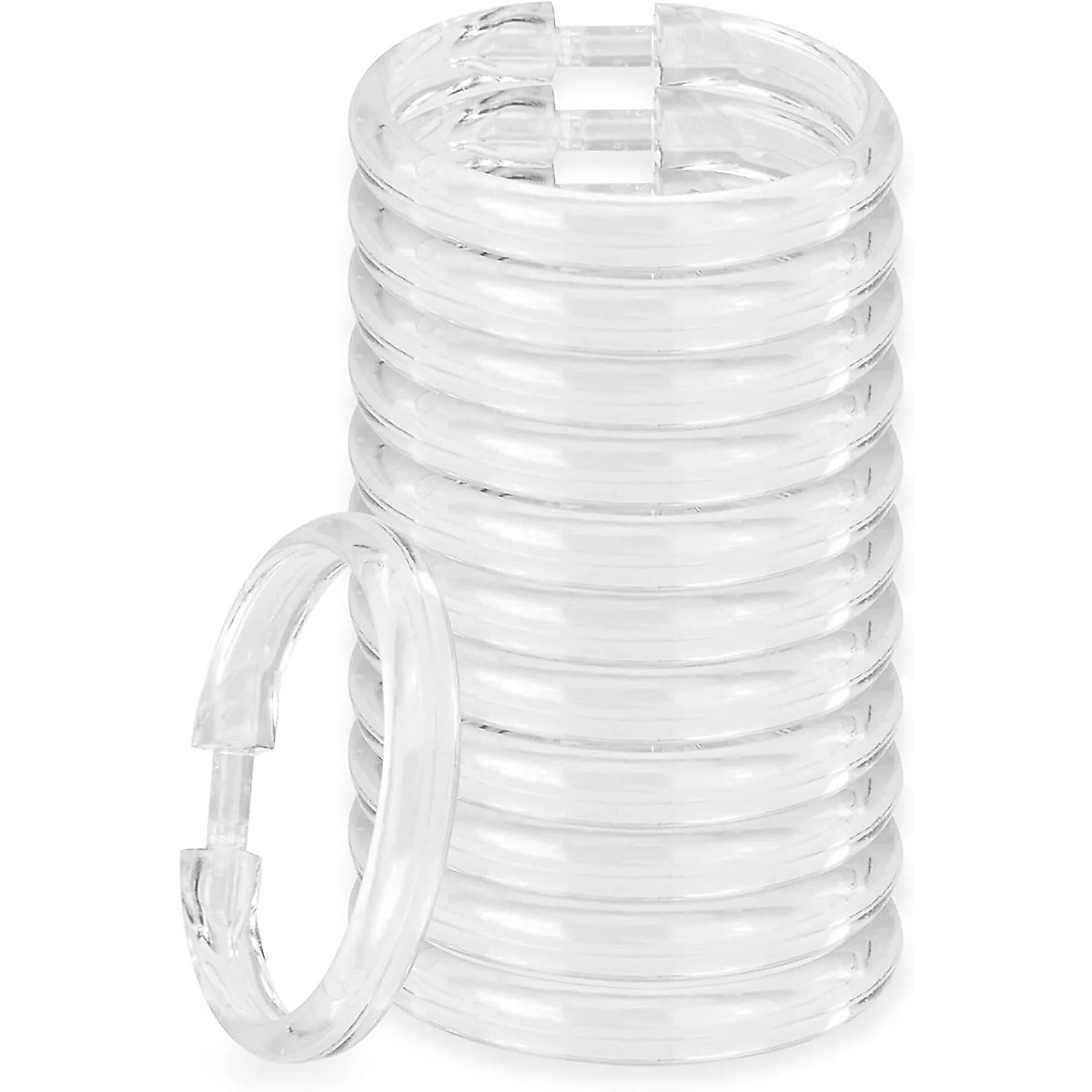 Rocky Mountain Goods Simple Spaces Clear Plastic Curtain Rings - 12 Pack - Click securely in Place - Unbreakable Plastic - True O Ring Design - Slides Easily Without Screeching Like Metal (Clear)