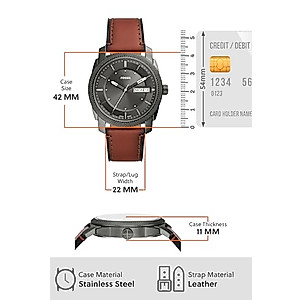 Fossil Men's Machine Quartz Stainless Steel and Leather Three-Hand Watch, Color: Smoke, Amber (Model: FS5900)