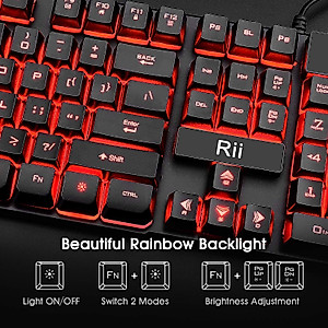 Rii RK100 3 Colors LED Backlit Mechanical Feeling USB Wired Multimedia Office Keyboard For Working or Primer Gaming,Office Device (Renewed)