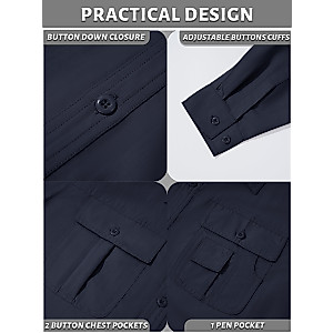 TACVASEN Men's Quick Dry UV Protection Zipper Convertible Long Sleeve Shirt Navy, L