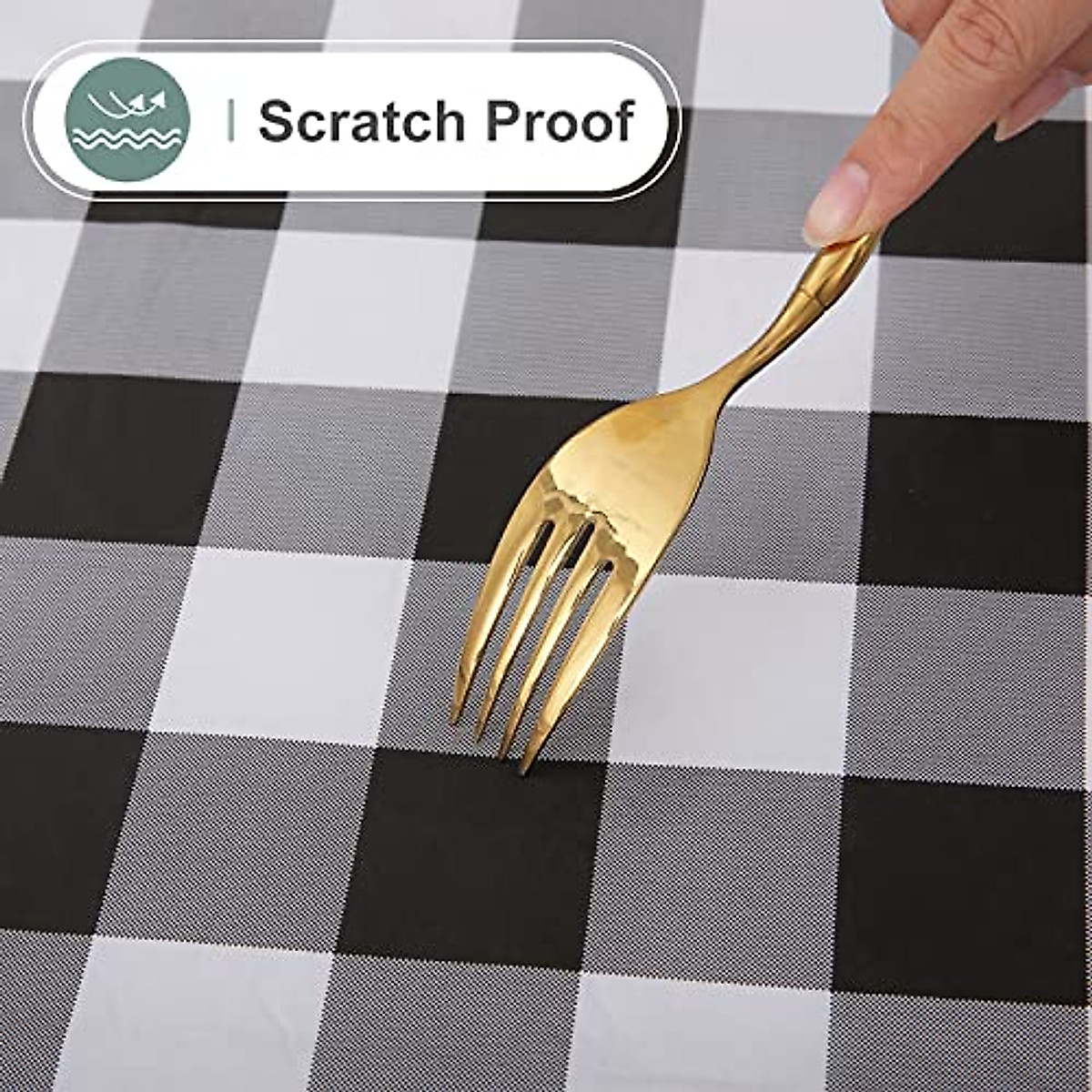 misaya Rectangle Waterproof Vinyl Table Cloth, Buffalo Flannel Backed Tablecloth, Wipeable Plastic Table Cover for Dinner, Kitchen, Outdoor, (60" x 84", Black and White)