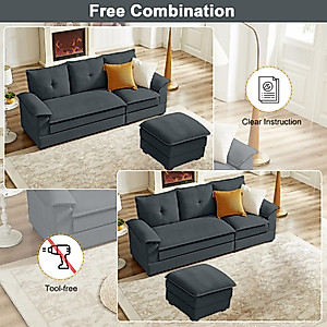 Jarenie Upholstered Cloud Couch Sectional, 82" Modern Sofa with Ottoman Convertible, 3 Seater L Shaped Couch Modular Floor Sofa