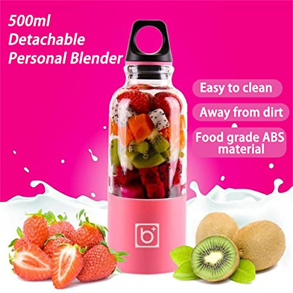 Portable Blender, Personal Blender for Shakes and Smoothies, Rechargeable USB High Speed 4-Blades Fresh Fruit Mixer Mini Juicer Cup,Handheld Blender for Sports Travel and Outdoors Pink