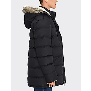 Rejork Men's Long Winter Coats Warm Water Resistant Puffy Hooded Windbreaker Insulated Thicken Jackets with Hood Black X-Large