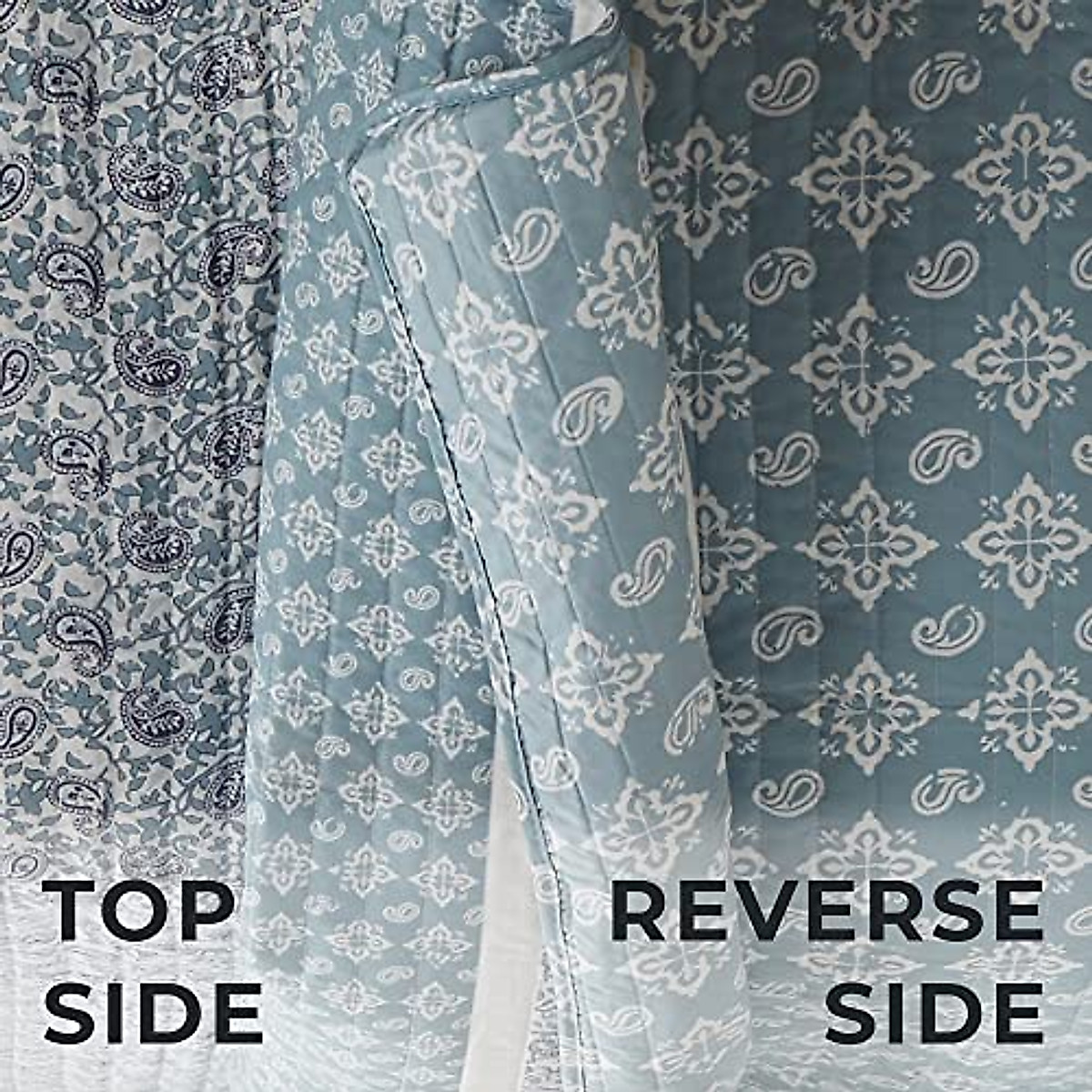 Great Bay Home 3-Piece Reversible Blue Full/Queen Quilt Comforter with 2 Shams | Lightweight, All-Season, Cozy, Modern Bedspreads | Paisley Coverlet Sets | Kadi Collection