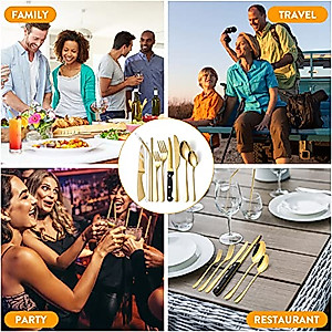 68-piece Gold Silverware Set with Steak Knife, Service for 8, Stainless Steel flatware Cutlery Set with Metal Straw Drinking Set, Mirror Polished Fork Spoon Knife Set Eating Utensils Tableware