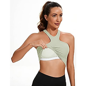 Wirefree Sports Bras for Women Longline Padded Racerback Yoga Bra Sleeveless Crop Tank Top with Built in Shelf Bra