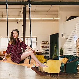 Favuit Wooden Swing Seat, Hanging Tree Swing for Adults Kids Outdoor Wood Swing Set Accessories with Height Adjustable Nylon Hanging Rope for Backyard Patio Garden Playground (22"x10")