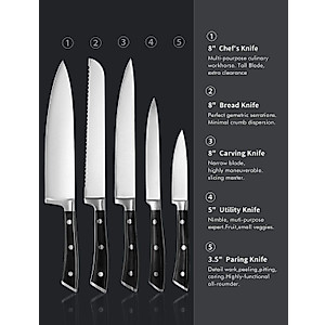 ZZWW Kitchen Knife Set, Professional 6 Piece Knife Set with Wooden Block Germany High Carbon Stainless Brown